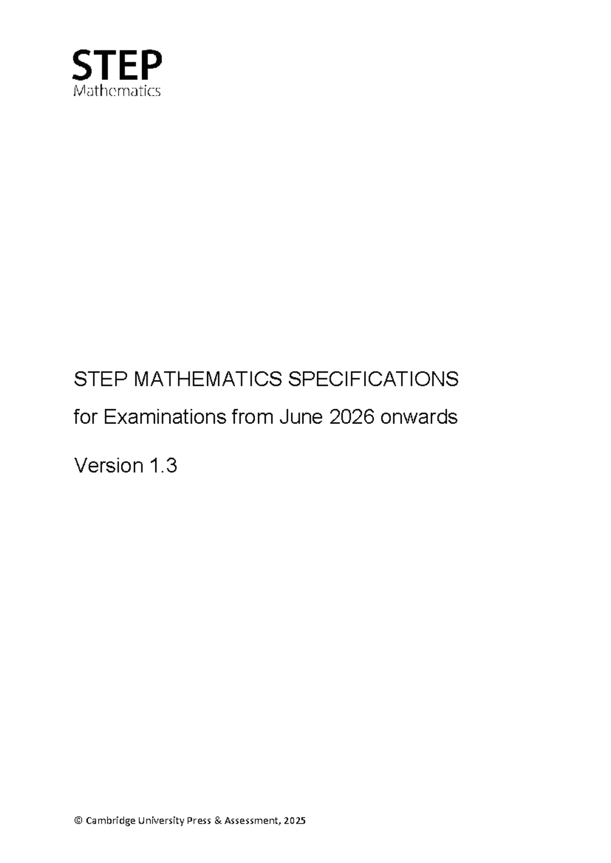 STEP Mathematics Specifications for Exams from June 2026 - Studocu