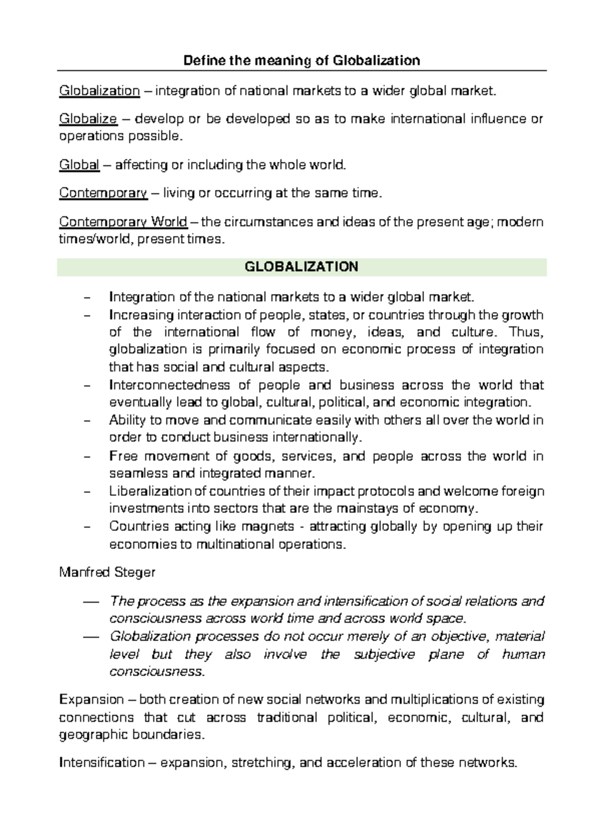 GE3-1st Exam Notes on Globalization: Concepts, History & Impacts - Studocu