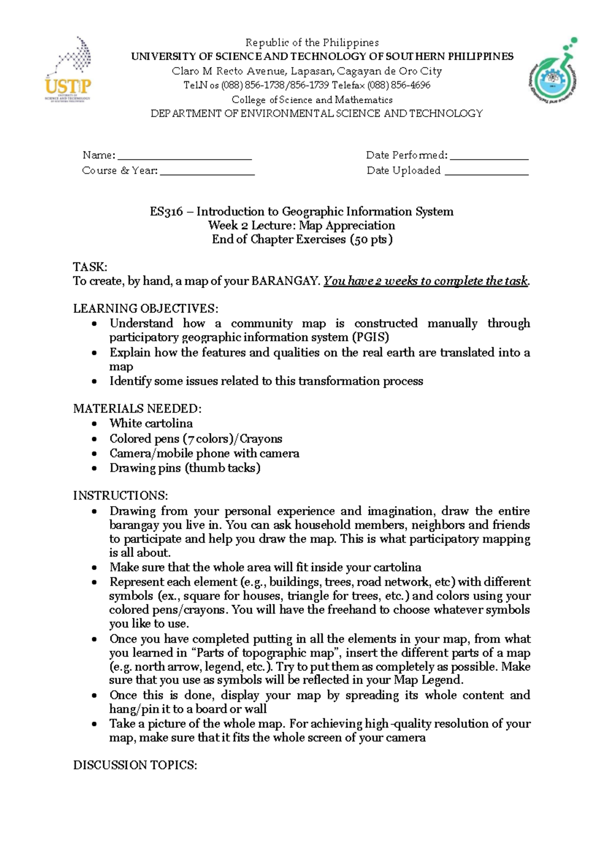 ES316 Week 2 Lecture: Map Appreciation & Barangay Mapping Activity ...