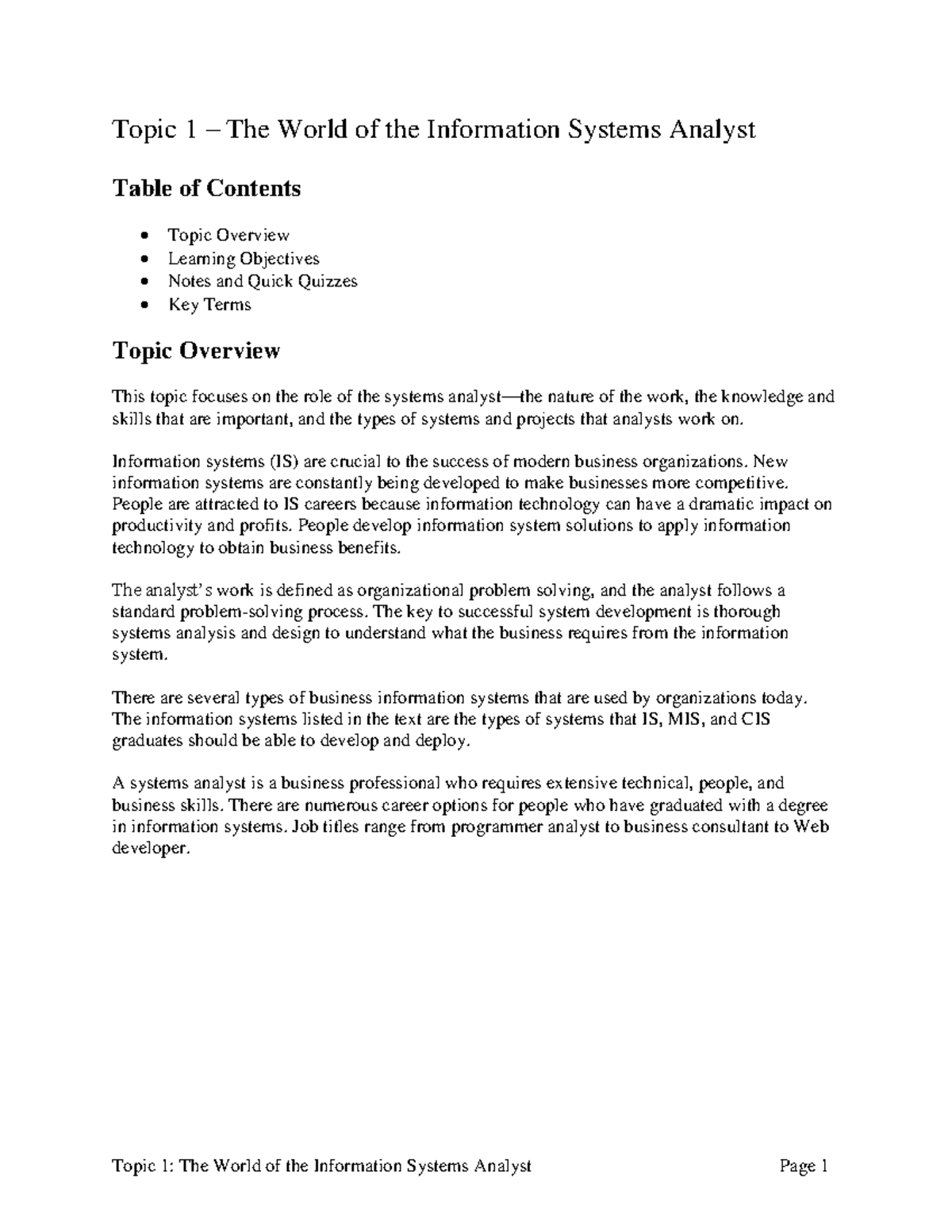 Topic 1: Understanding the Role of the Information Systems Analyst ...