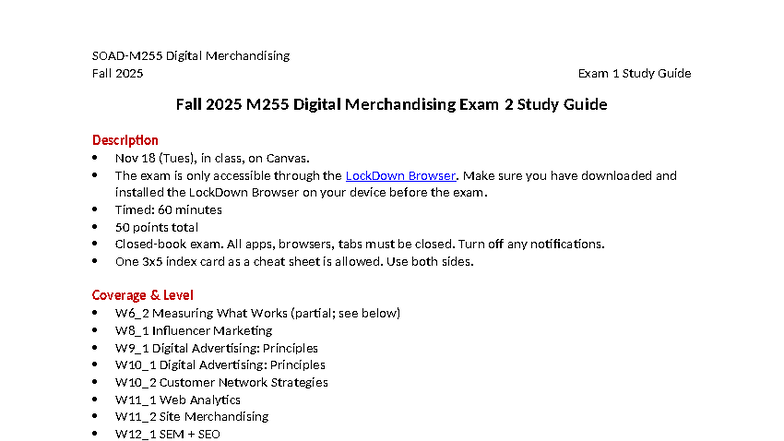 Fall 2025 SOAD-M255 Digital Merchandising Exam 2 Study Guide - Studocu
