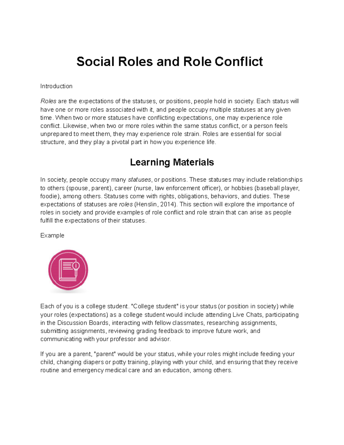 Social Roles and Role Conflict - Social Roles and Role Conflict ...