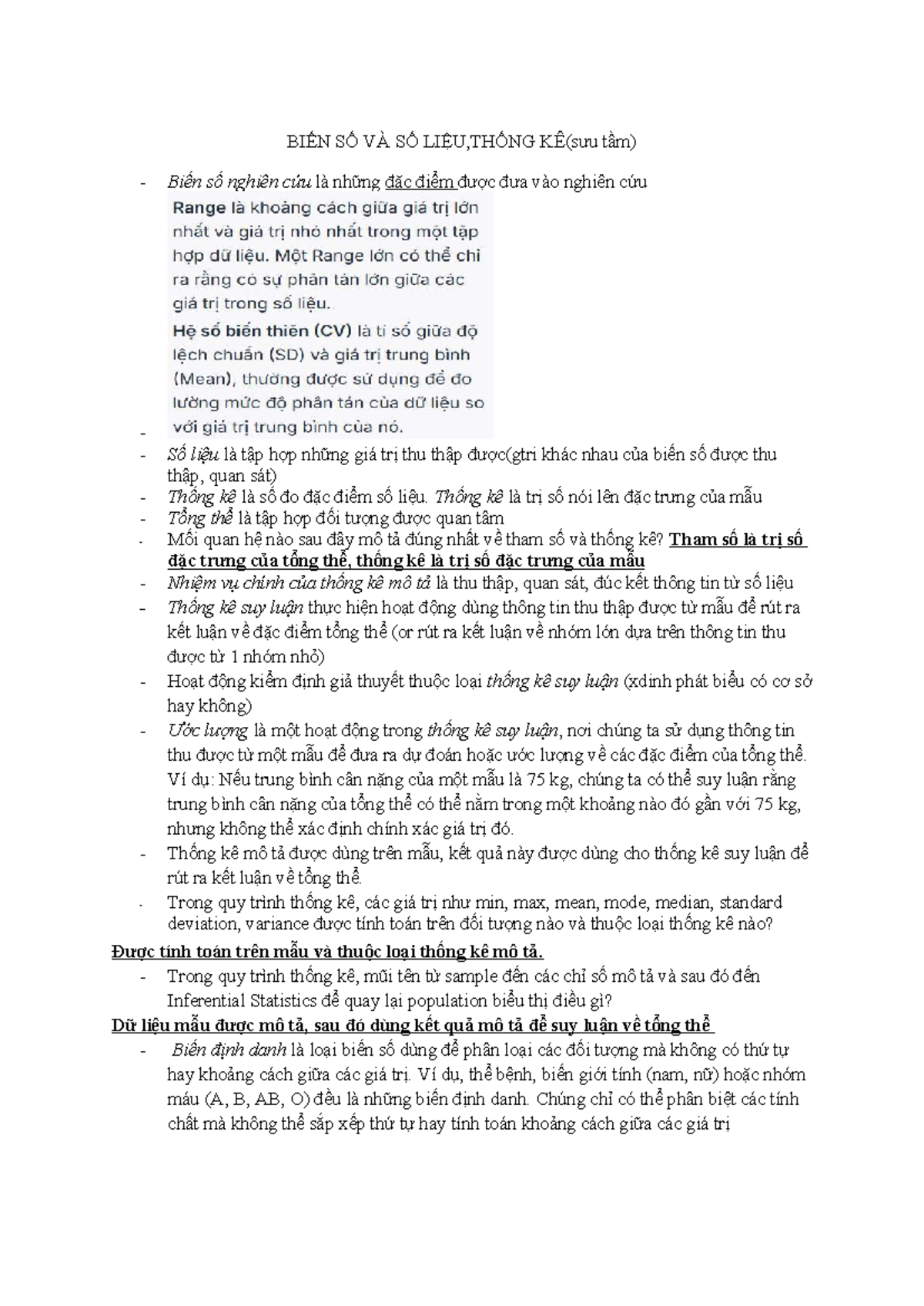BIẾN SỐ VÀ SỐ LIỆU TRONG THỐNG KÊ (XSTK) - Studocu