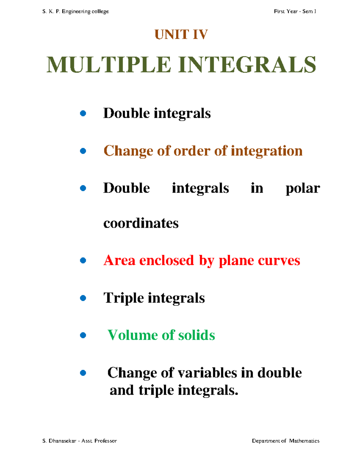UNIT 4 Multiple Integrals PPT - Academic year 2020 TO 2021 - UNIT IV ...
