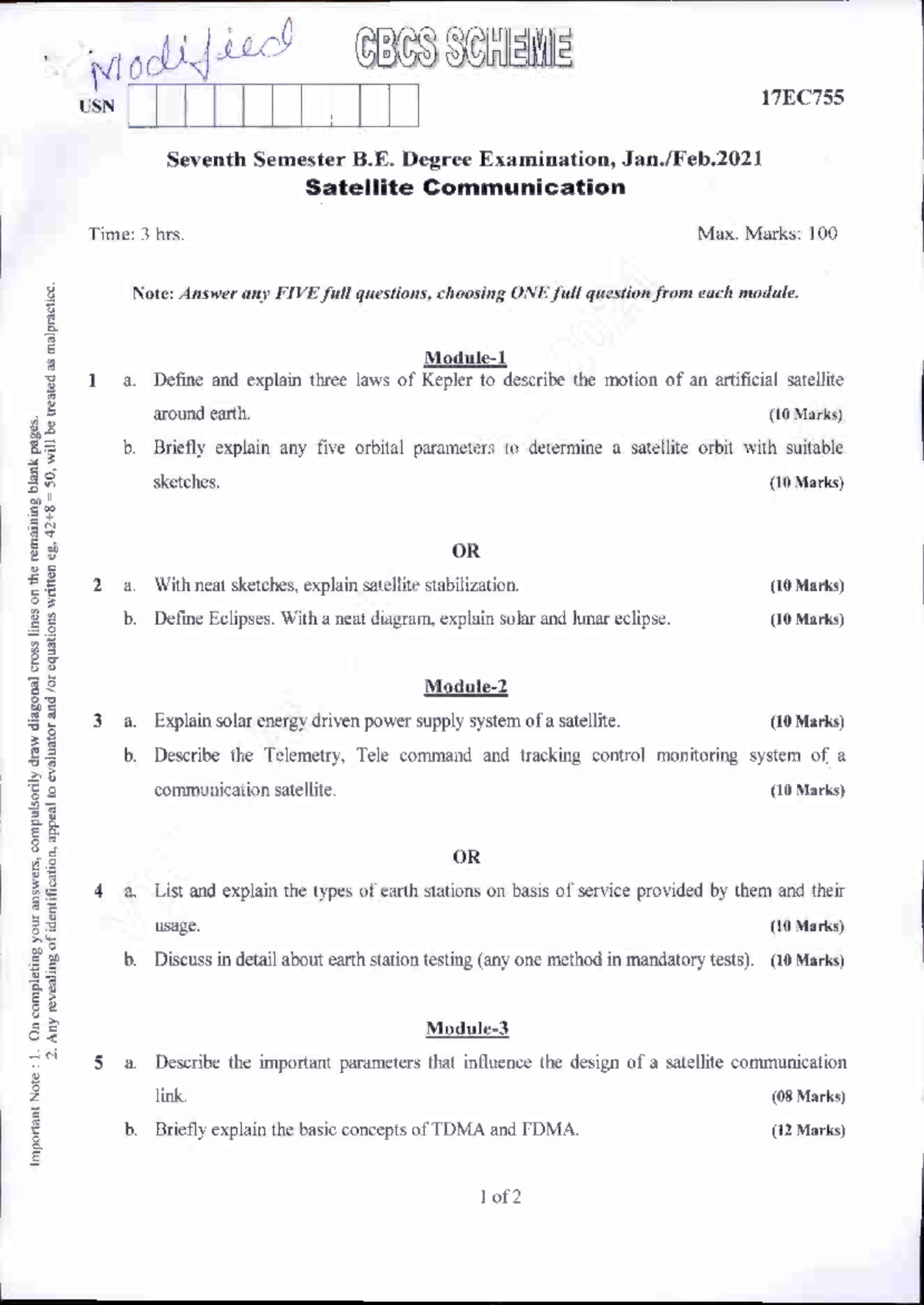 VTU 17EC755 Satellite Communications Exam QP with Solutions - Studocu
