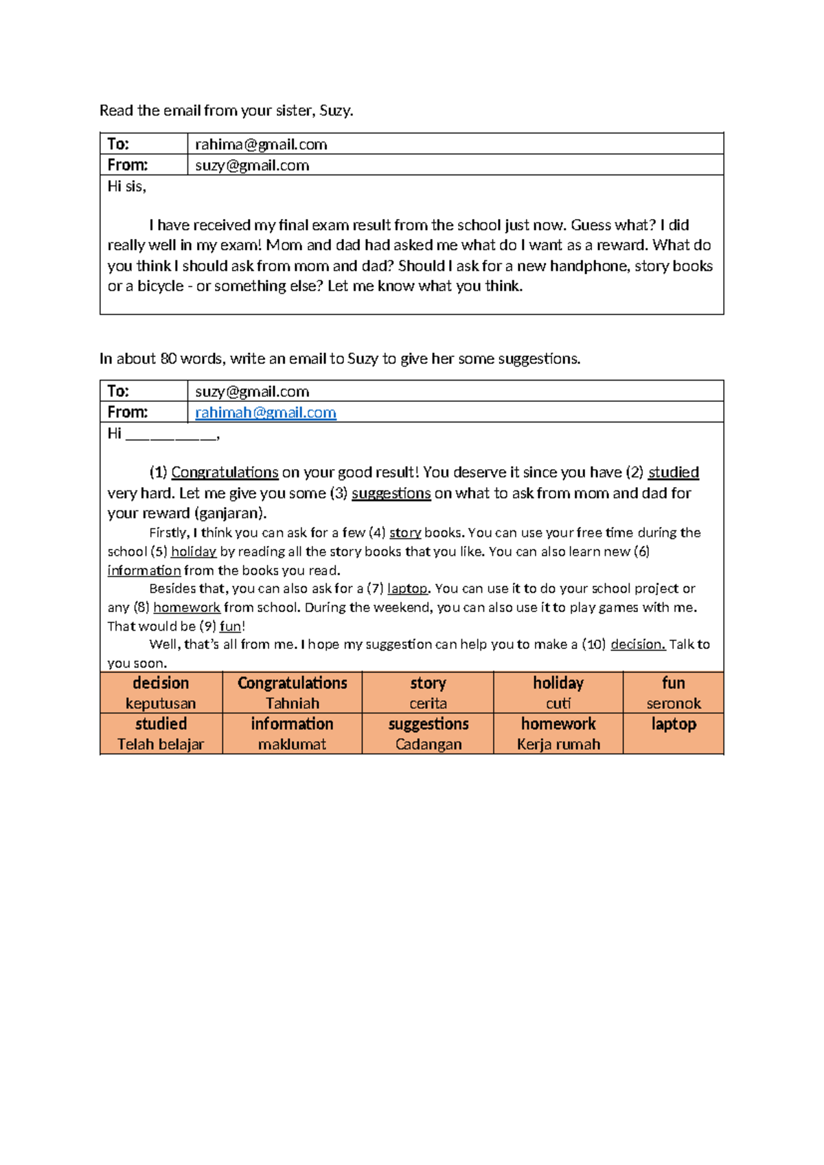 Form 3 - Email Writing Practice for Final Exam Preparation - Studocu