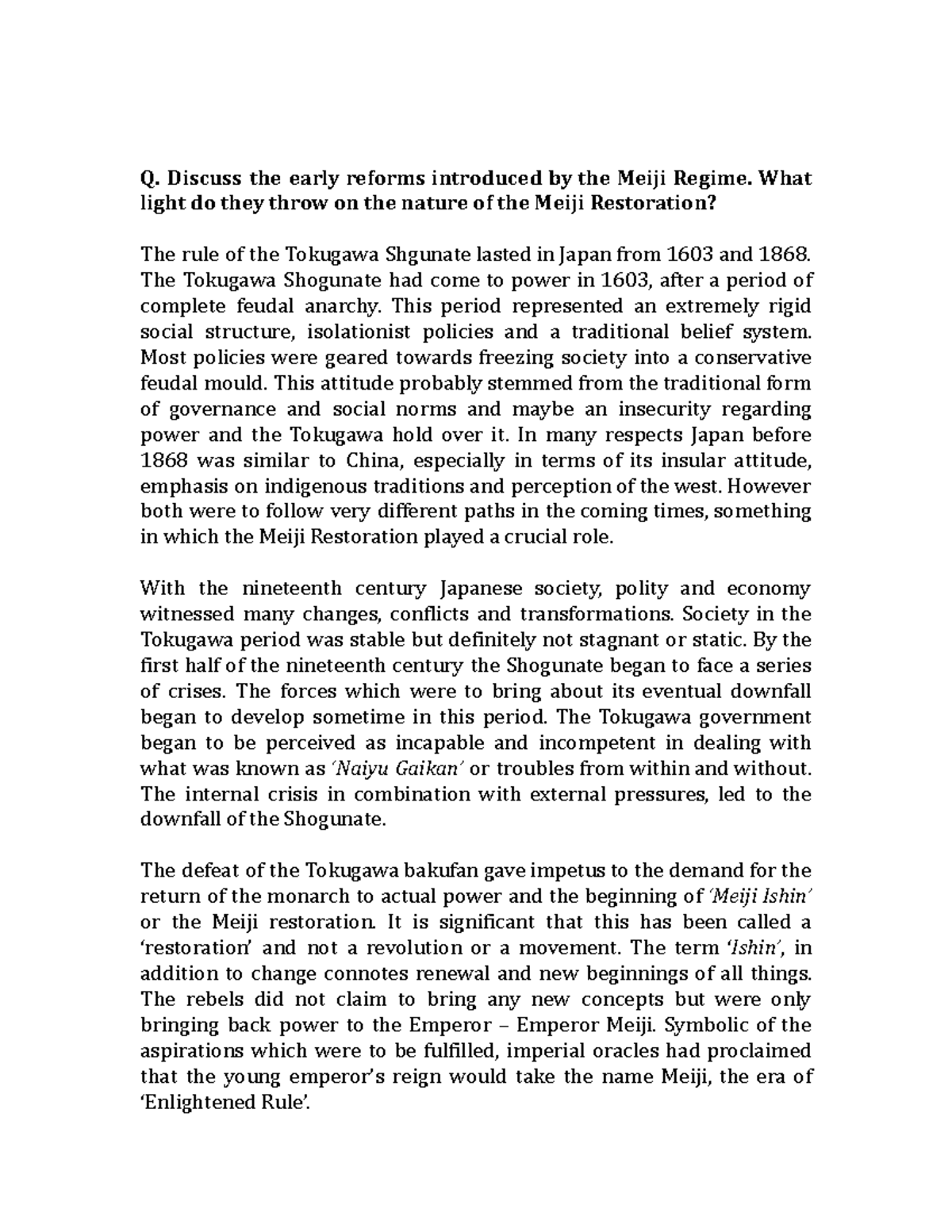Early Reforms of the Meiji Restoration: Insights & Implications (JPN 4 ...