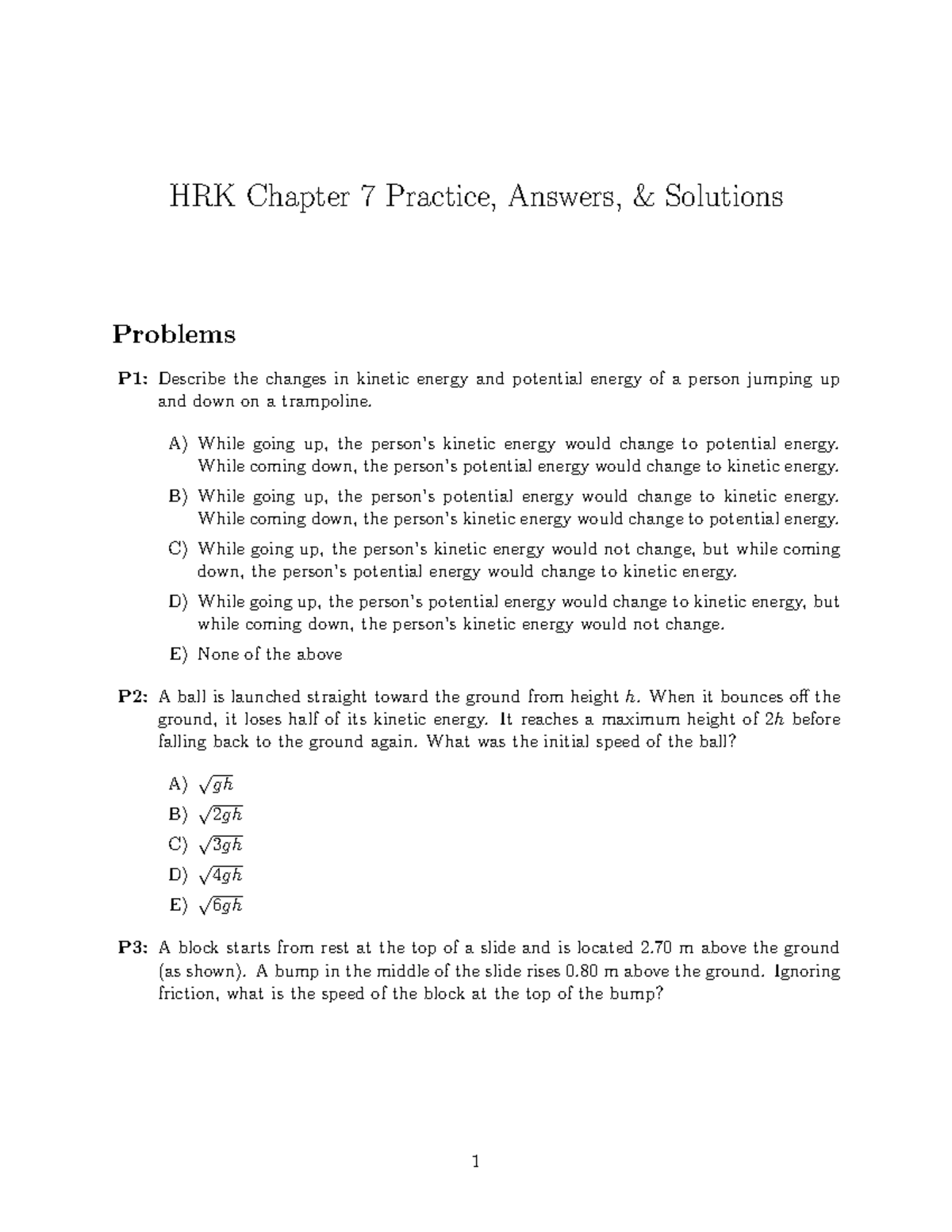 HRK Chapter 8-1 Practice: Kinetic and Potential Energy Problems - Studocu