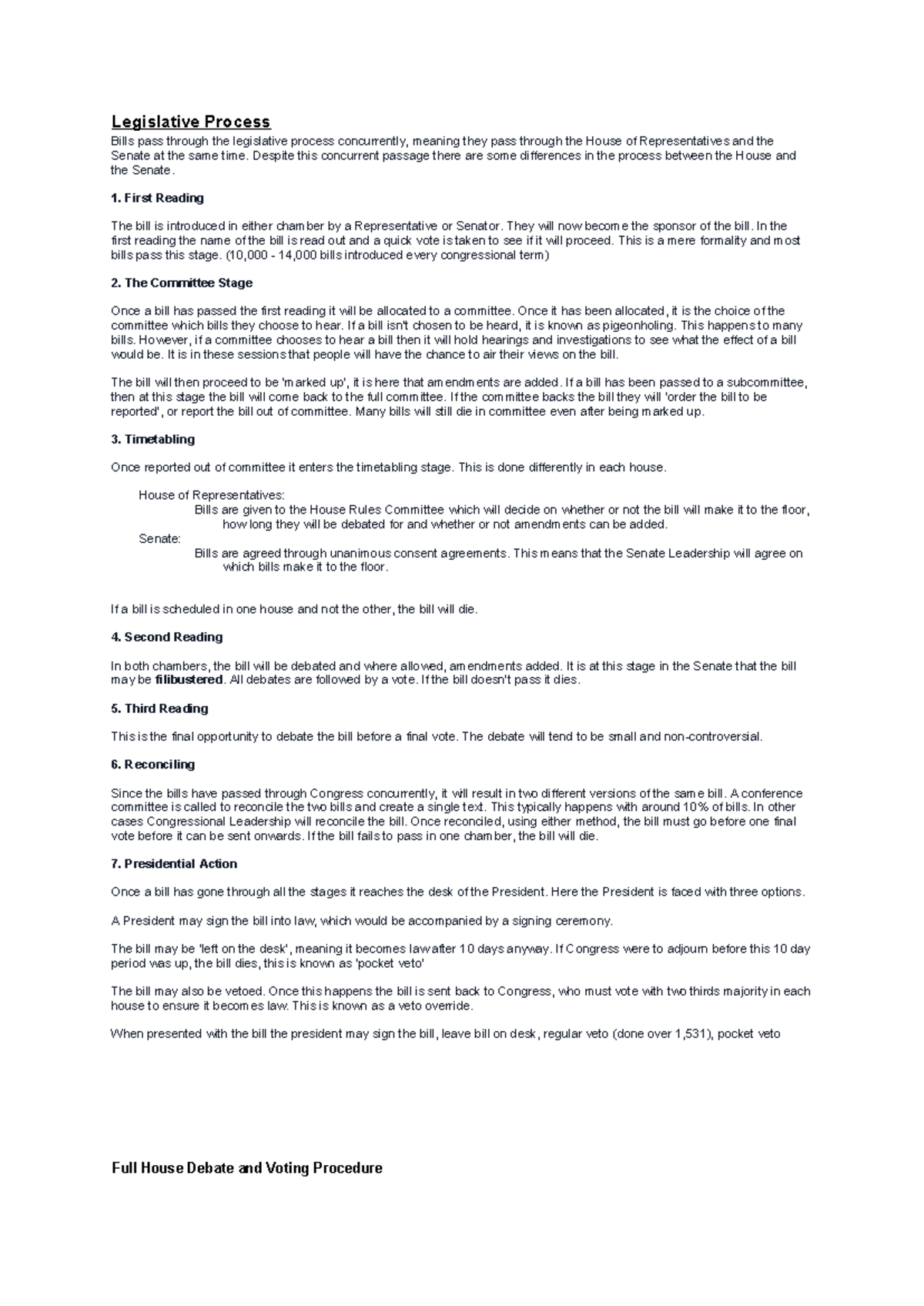Legislative Process Overview - US Government Structure and Function ...