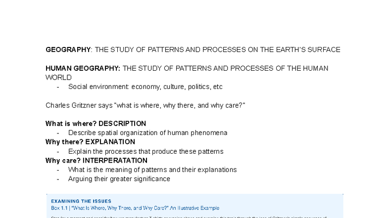 E Nvsocty 1HA3 - Human Geography Patterns & Processes Notes - Studocu