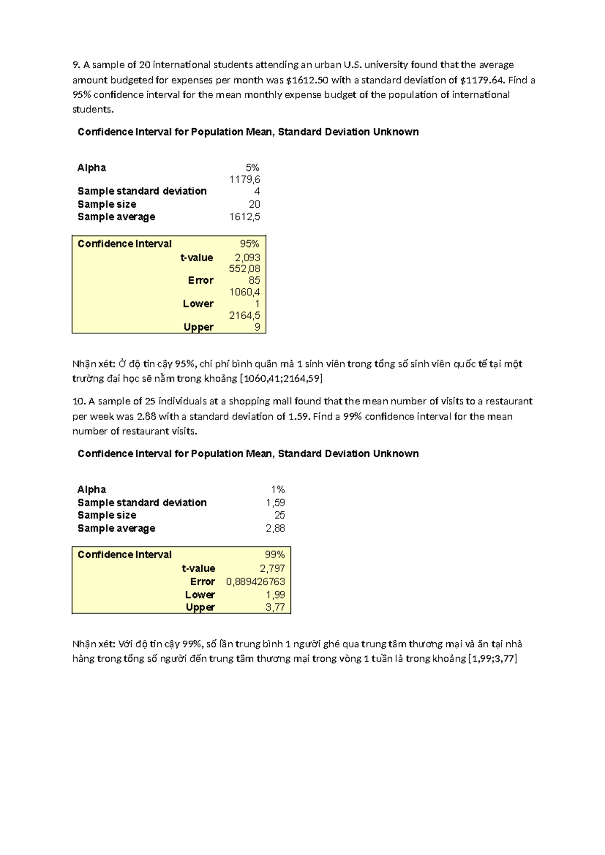 Interval Estimation Exercise II: Confidence Intervals Analysis - Studocu