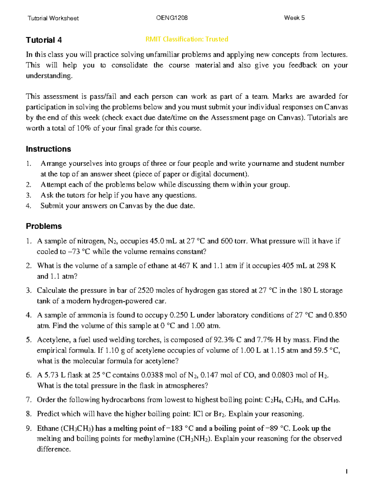 Week 5 Tutorial - This will help you to consolidate the course material ...