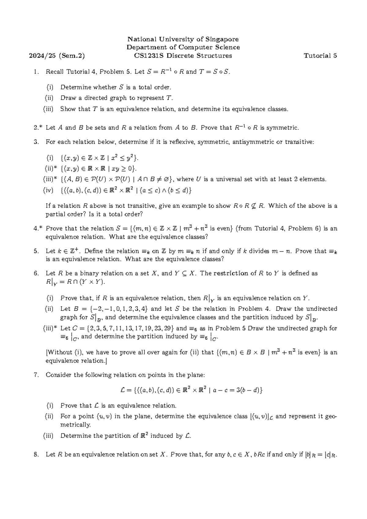 Tutorial5 - CS1231 - National University of Singapore Department of ...