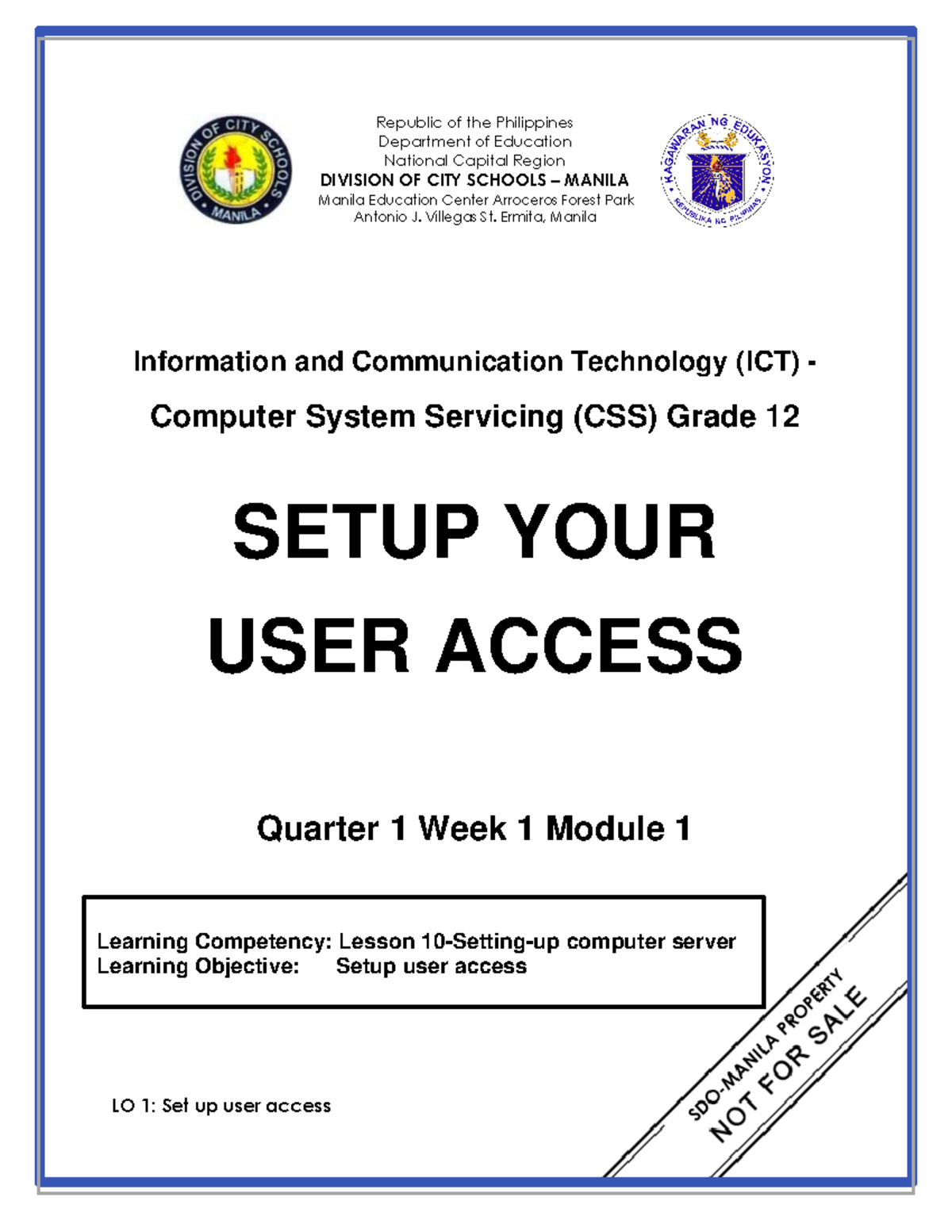 ICT-CSS 12 Q1 W1 Mod1 - Republic of the Philippines Department of Education National Capital ...