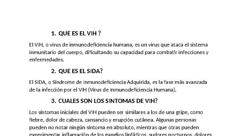 VIH y SIDA: Comprendiendo el Virus y sus Fases - Studocu