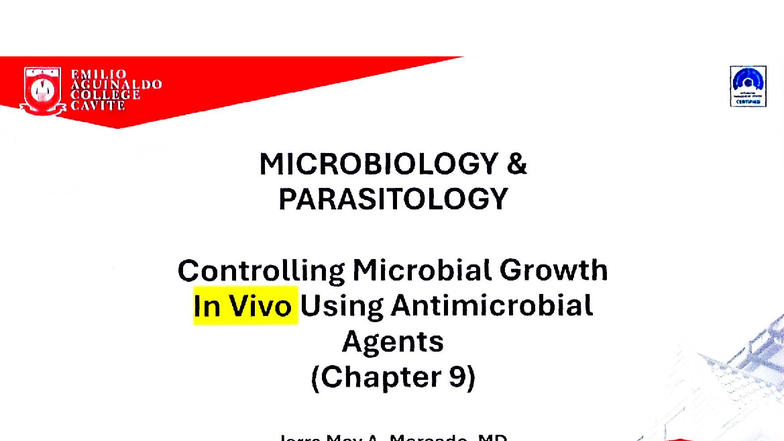 Controlling Microbial Growth In Vivo: Antimicrobial Agents (MICROPARA 7 ...