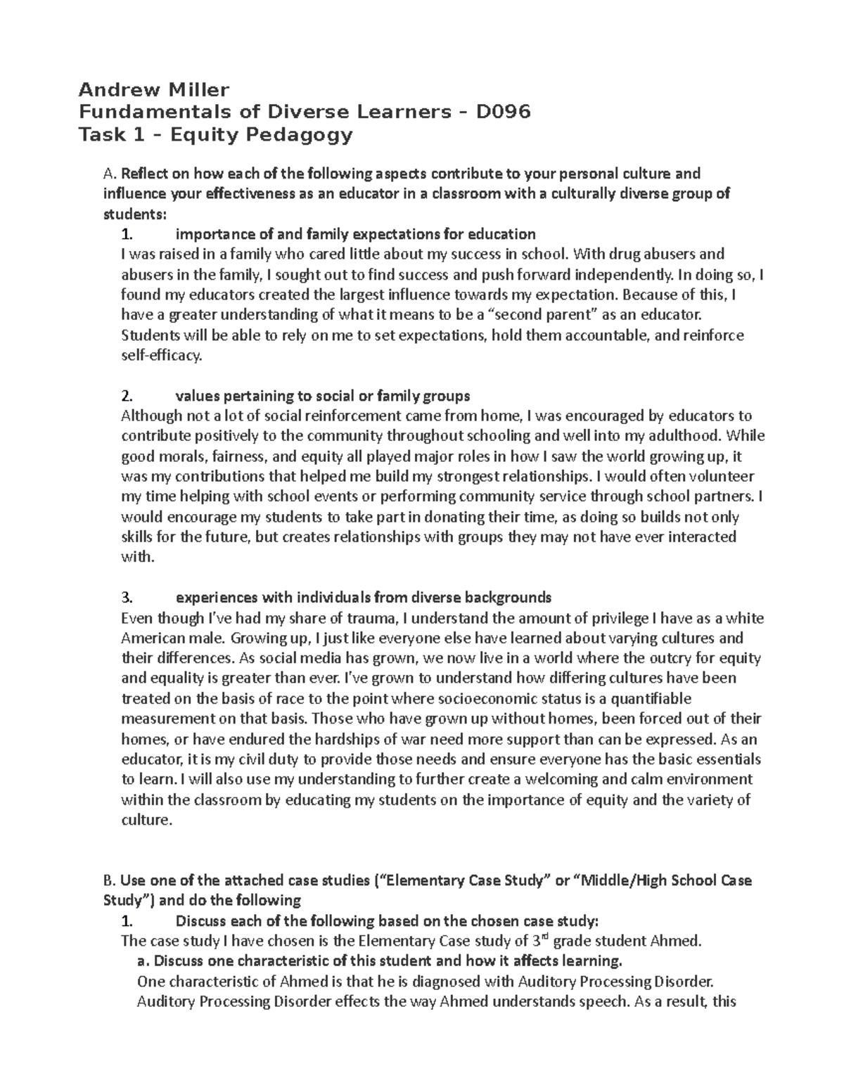D096 Task 1 - dsfads - Andrew Miller Fundamentals of Diverse Learners ...