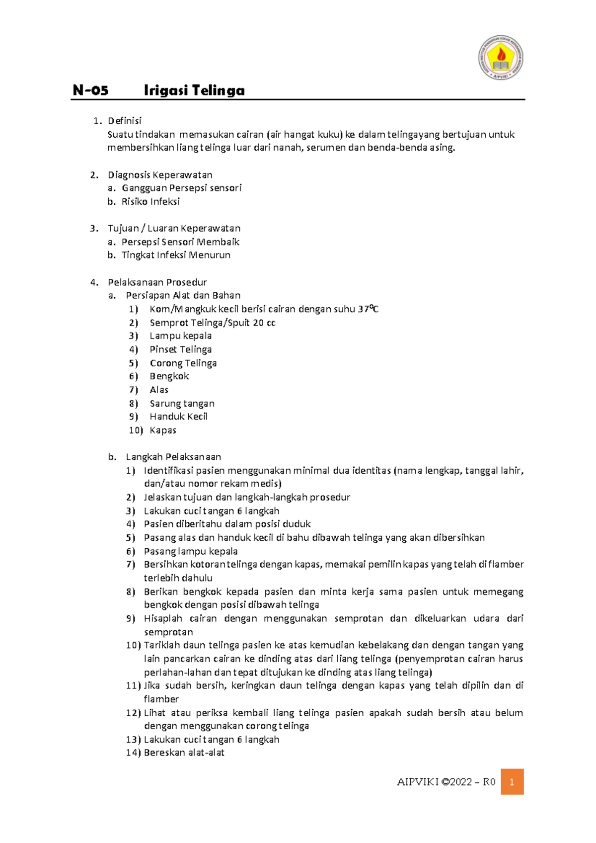 Prosedur Irigasi Telinga AIPVIKI R0 1: Langkah dan Tujuan Keperawatan ...