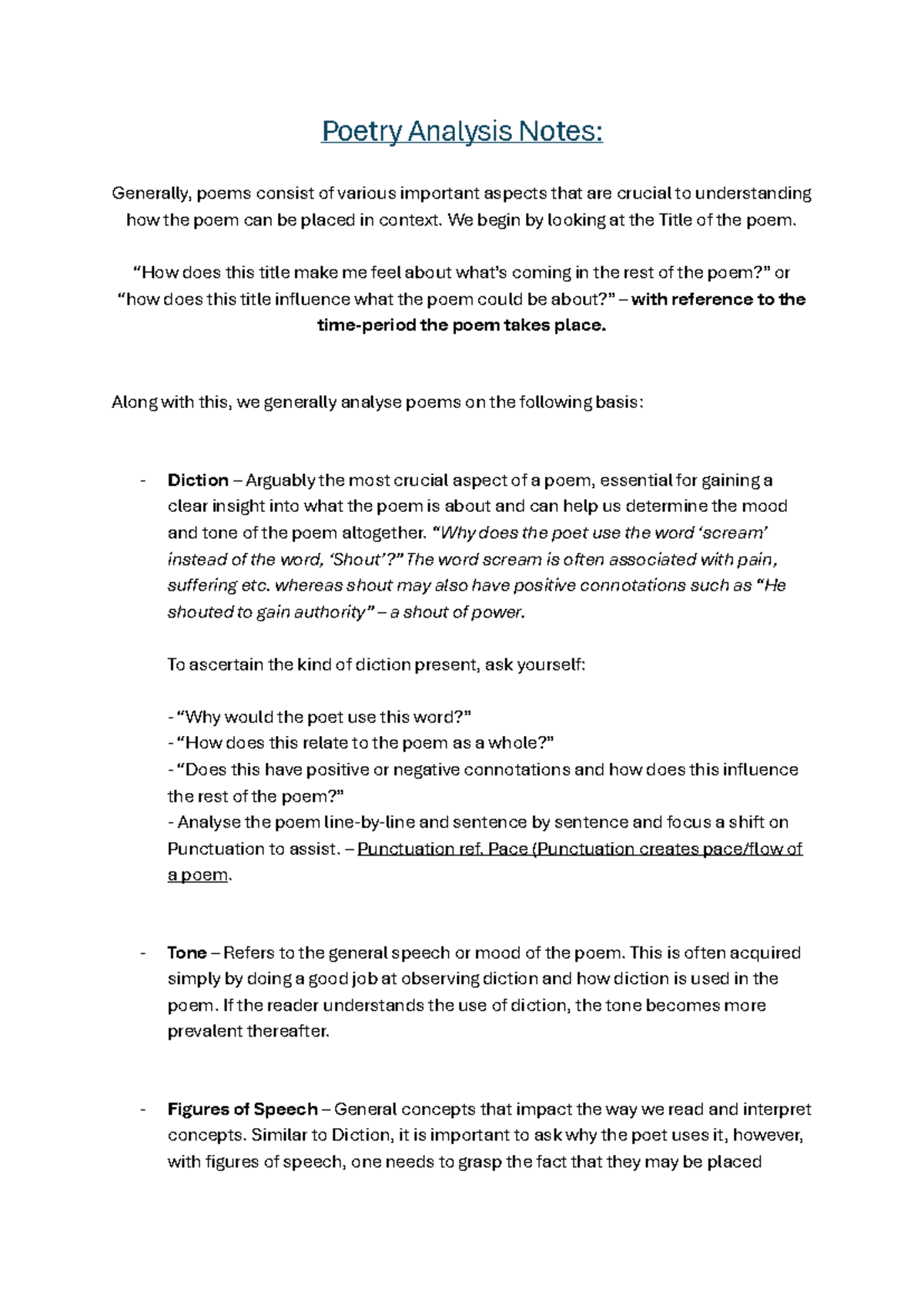 Poetry Analysis Notes: Key Aspects for Understanding Poems - Studocu