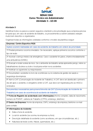 Atividade 1 – UC-07 - SENAC EAD Curso Técnico em Administrador Atividade 1 – UC- Modelo de ...