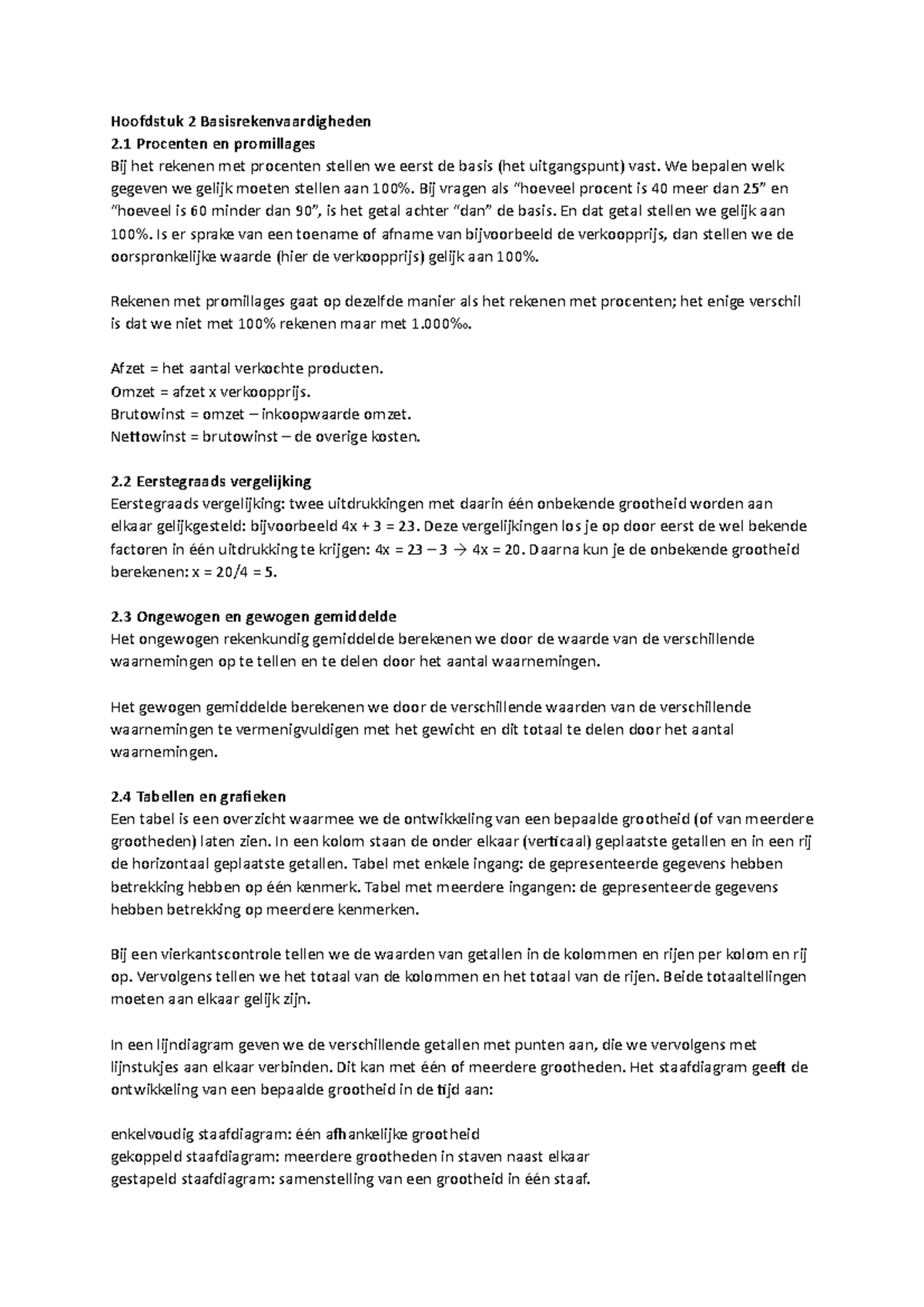 Beco Samenvatting Havo 4: Hoofdstukken over Basisrekenvaardigheden en ...