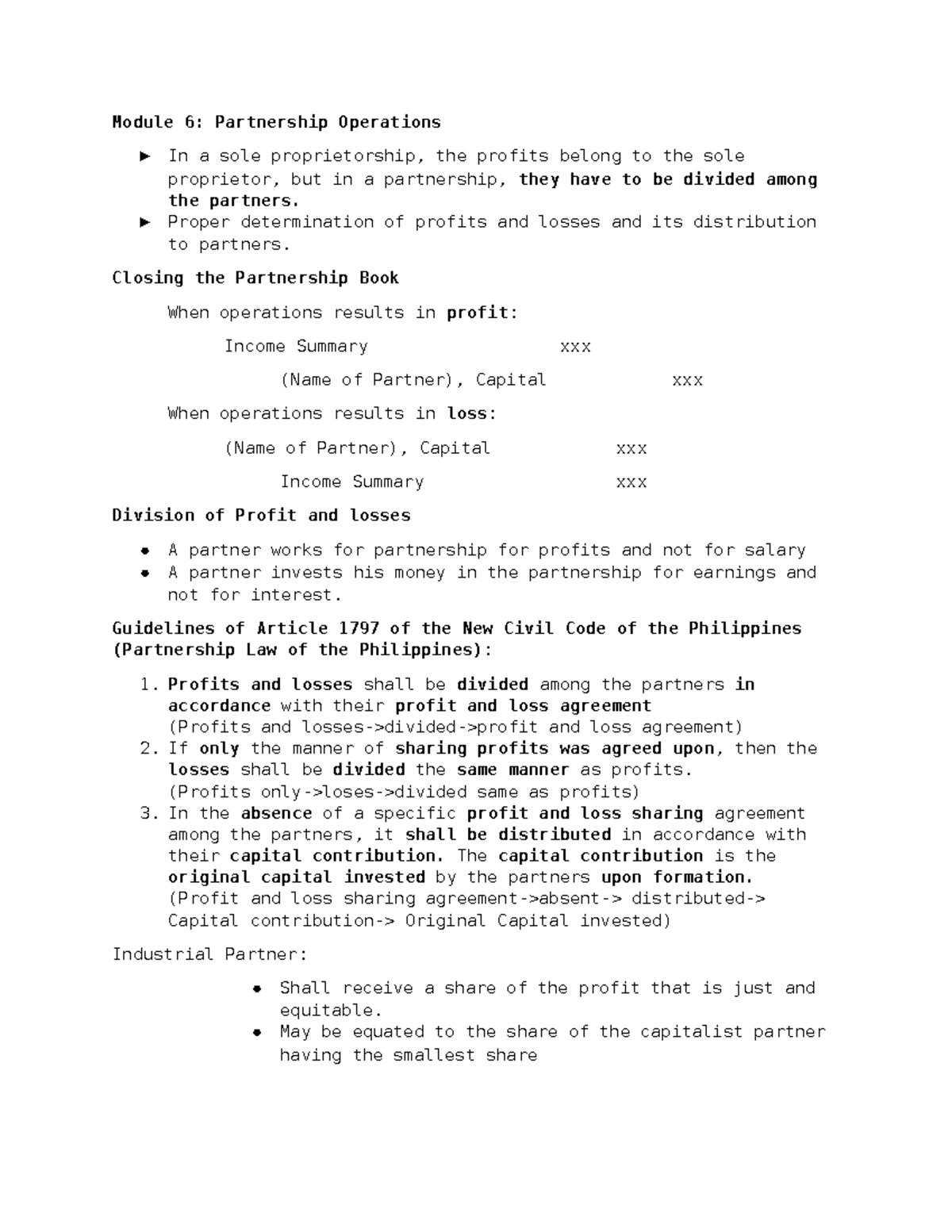 Module 6: Partnership Operations and Profit Distribution Dilemmas - Studocu