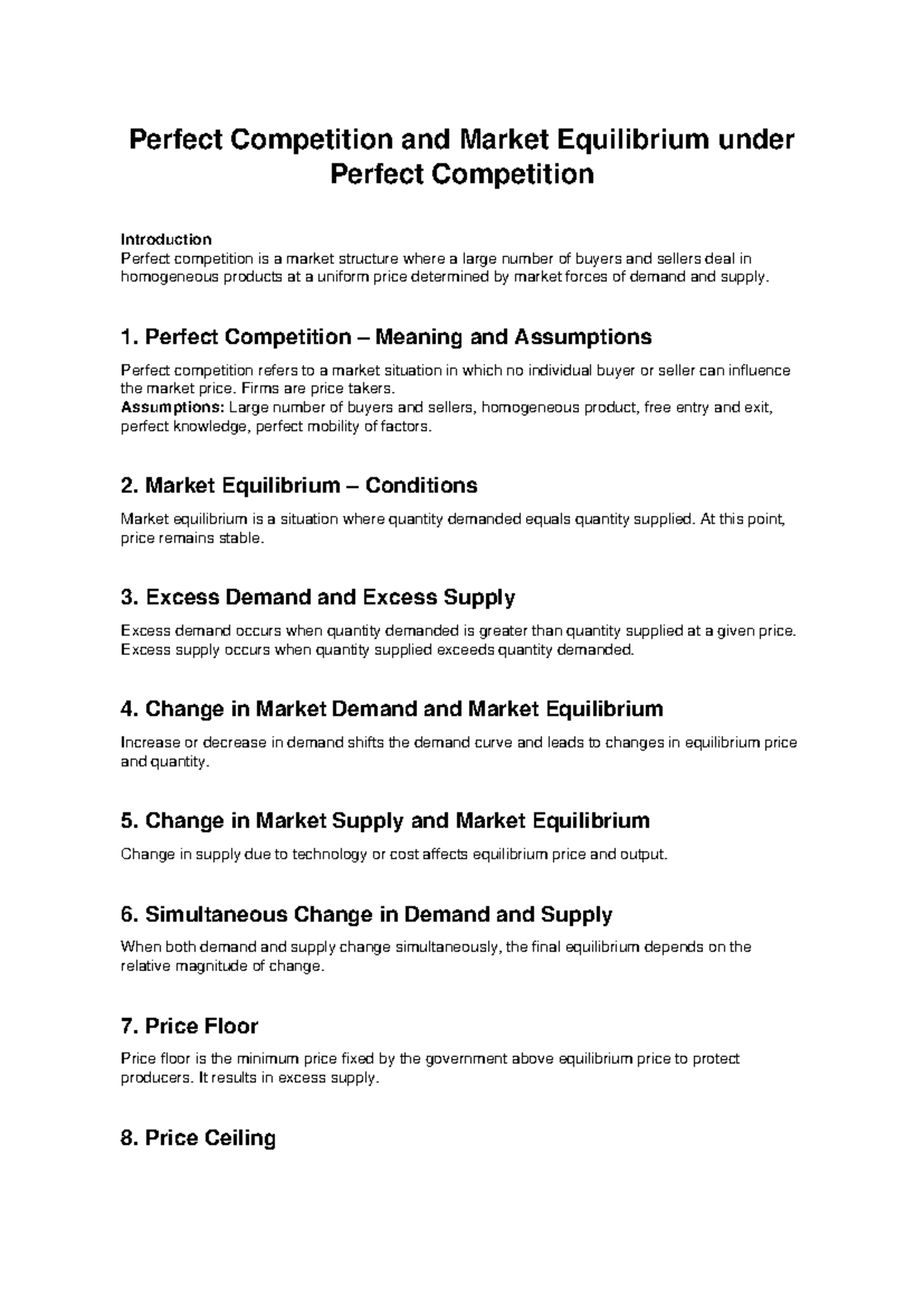 Perfect Competition & Market Equilibrium Project Analysis - Studocu