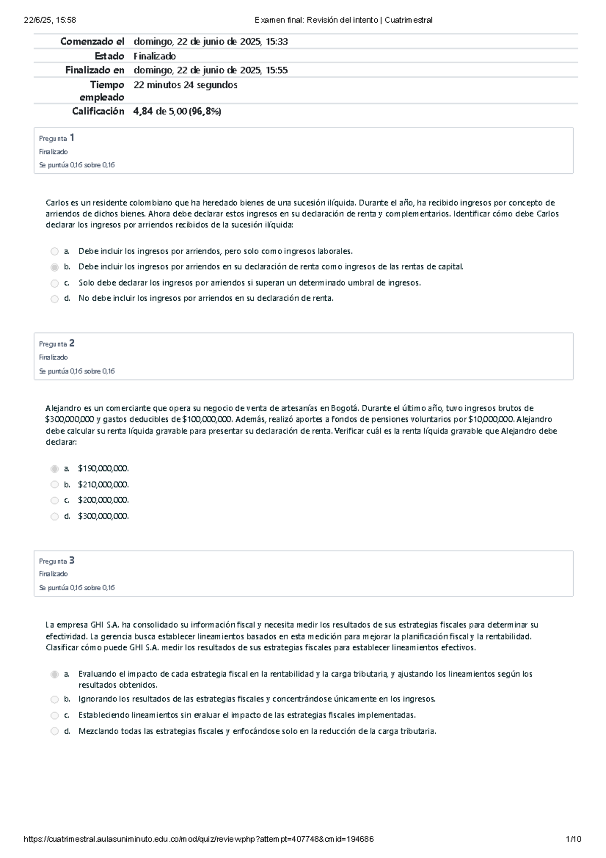 Examen Final 15:58: Revisión del Intento Cuatrimestral - Studocu