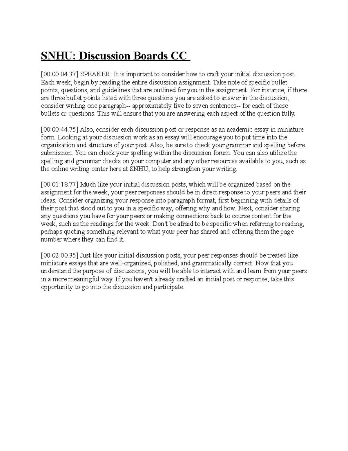 SNHU107 Discussion Boards: Crafting Effective Posts & Responses - Studocu