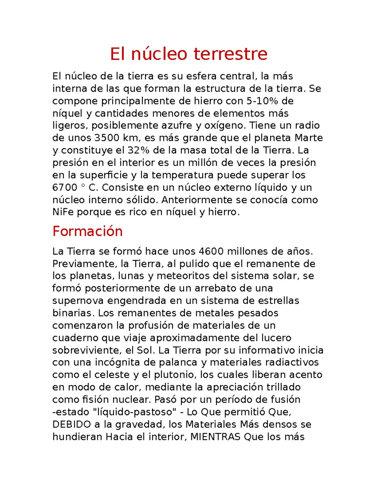 El núcleo terrestre - El núcleo terrestre El núcleo de la tierra es su ...