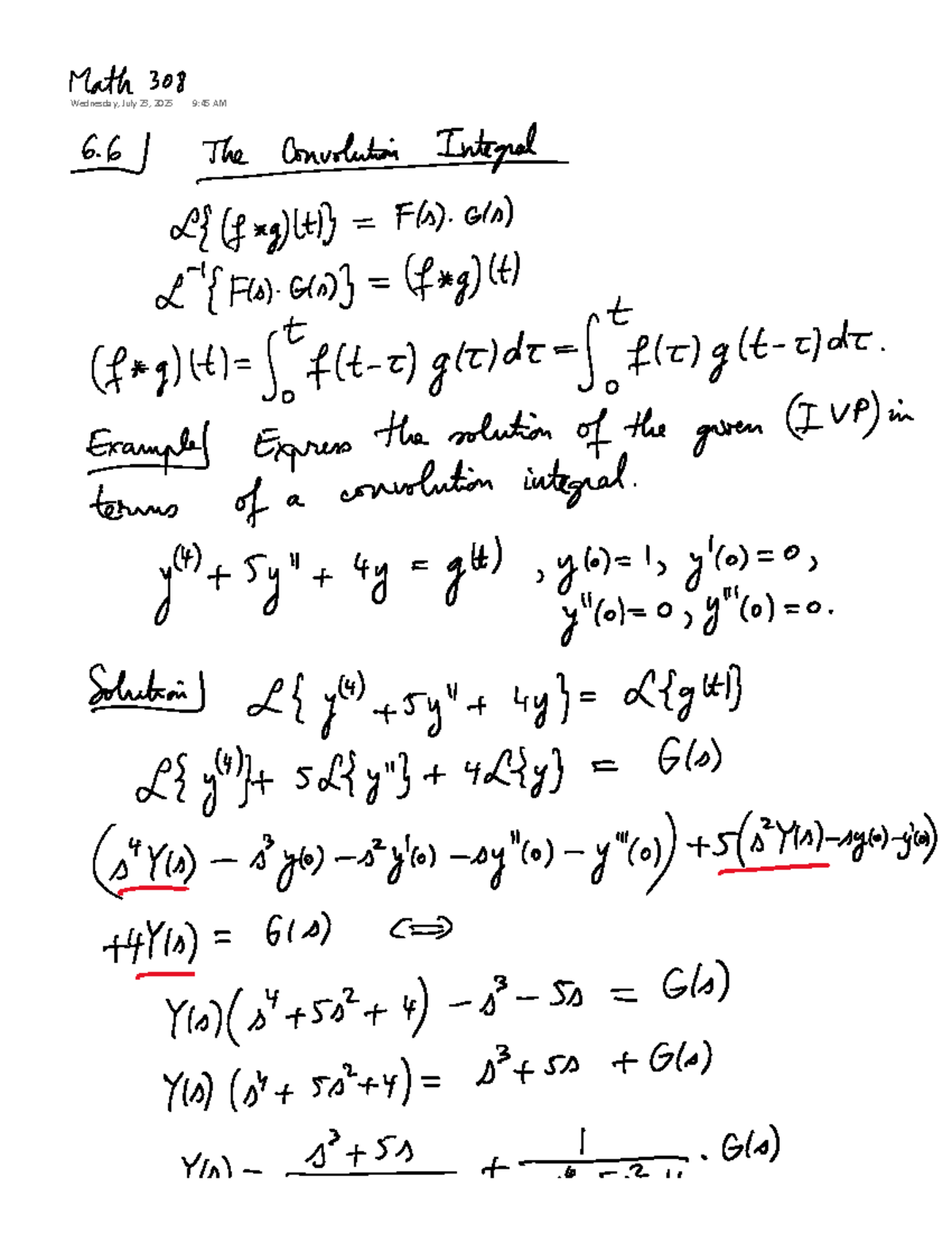 Math 308 Lecture 14 - Convolution Integral & Series Solutions - Studocu