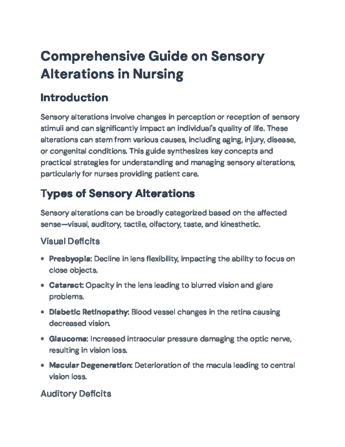 Comprehensive Guide on Sensory Alterations in Nursing Care ...