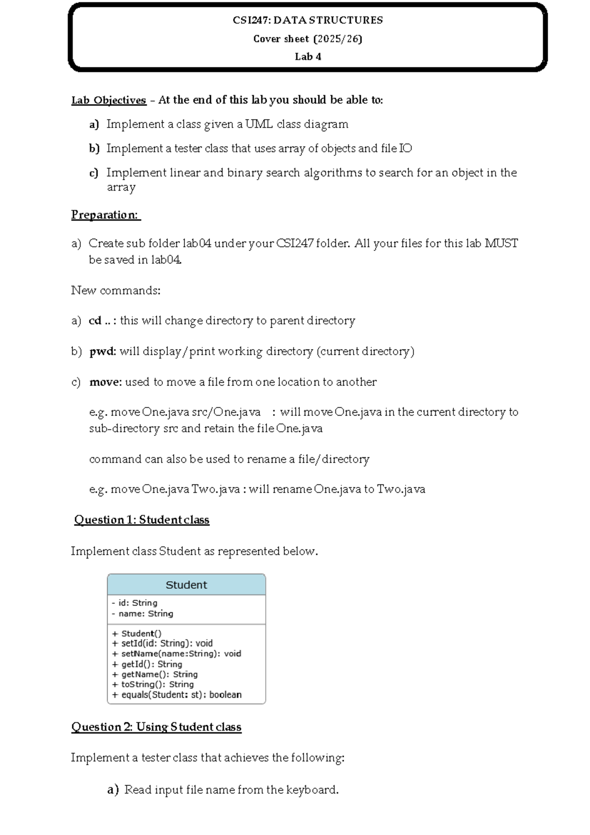 CSI247: Data Structures Lab 4 - Searching Arrays & Implementing Classes ...