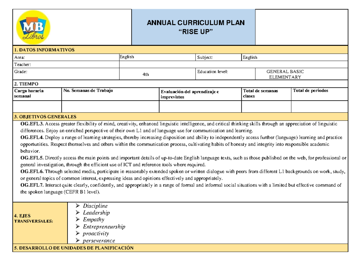 PCA 4th MB - 234: Annual Curriculum Plan for English Grade 2 - Studocu