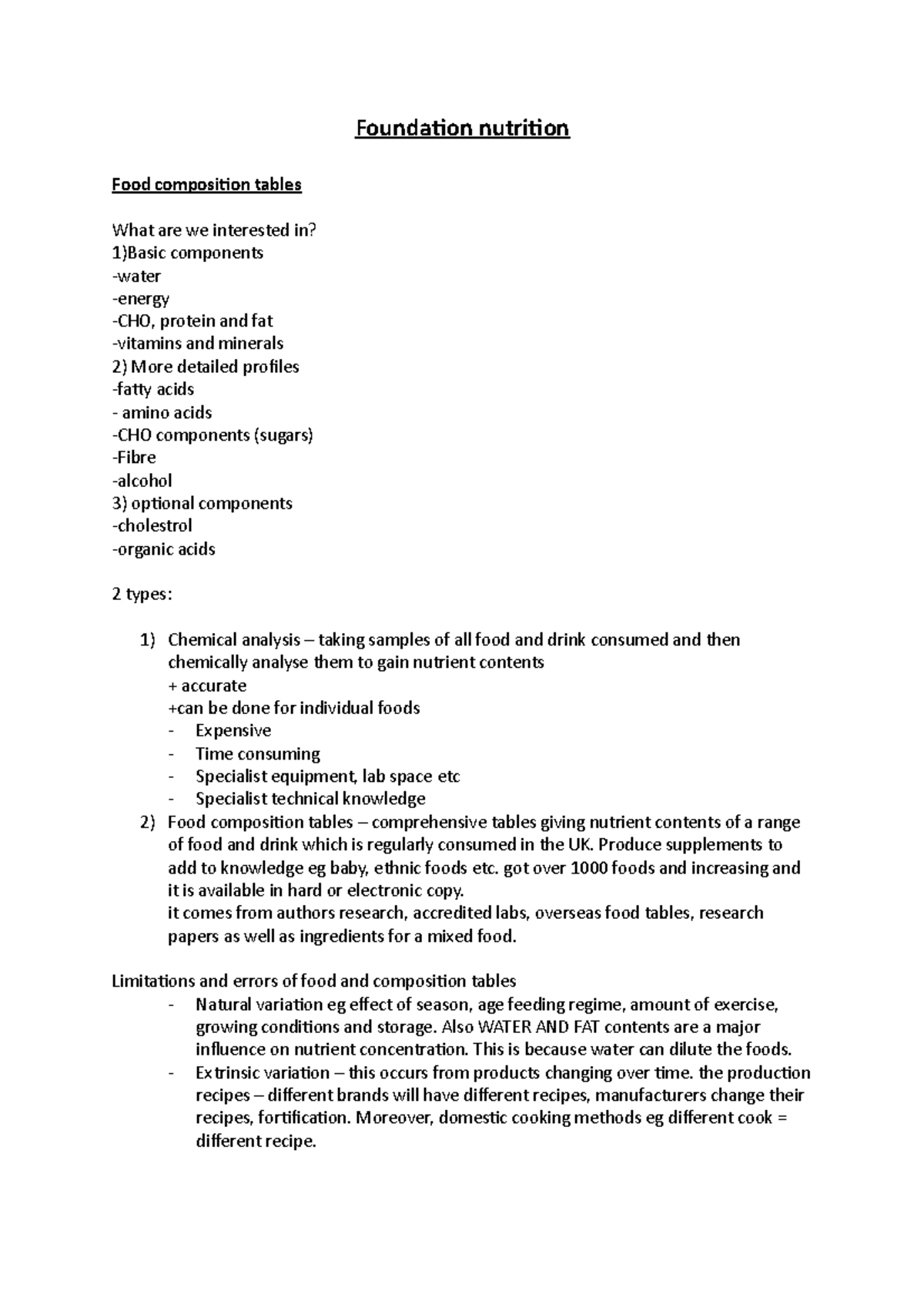 Lecture 3: Food Composition Tables and Nutrient Bioavailability - Studocu