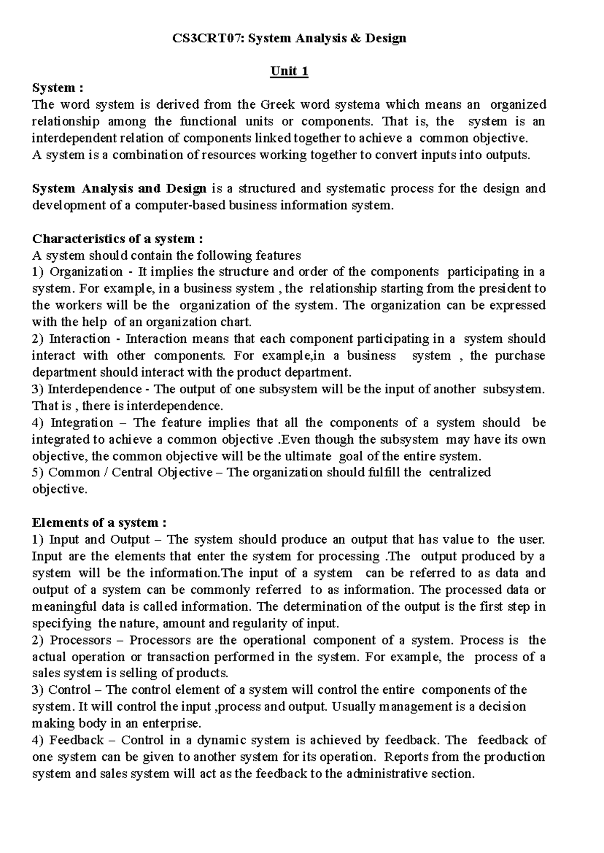 CS3CRT07: System Analysis & Design Unit 1 Overview and Key Concepts ...