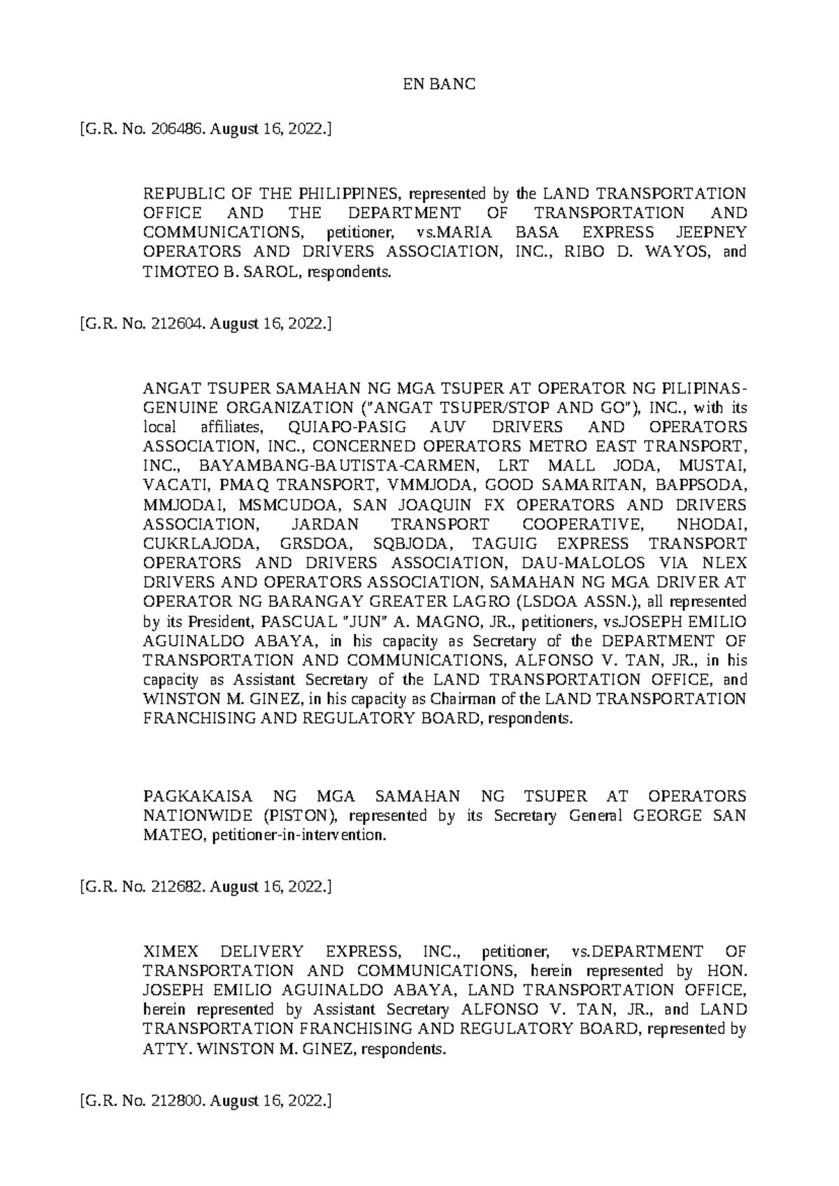 Republic v. Maria Basa Express Jeepney Operators: G.R. Nos. 206486 ...