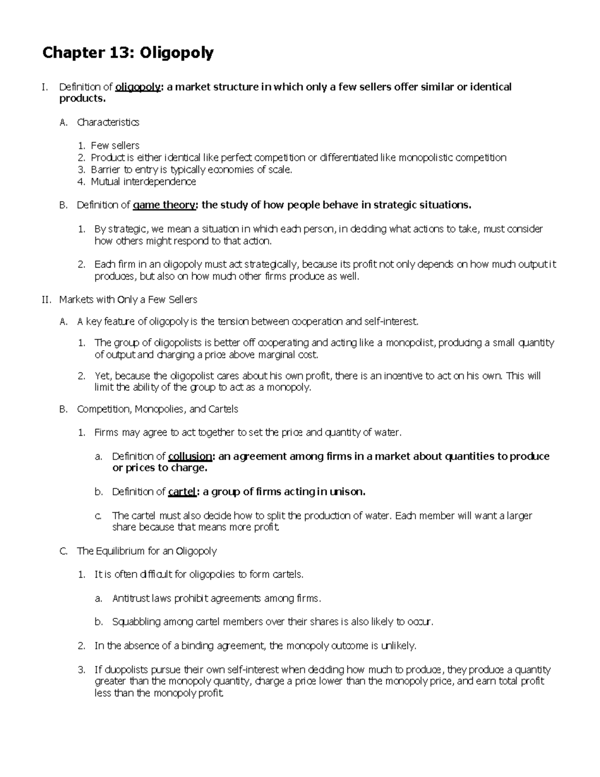 Chapter 13: Oligopoly and Game Theory in Economics Analysis - Chapter 1 ...