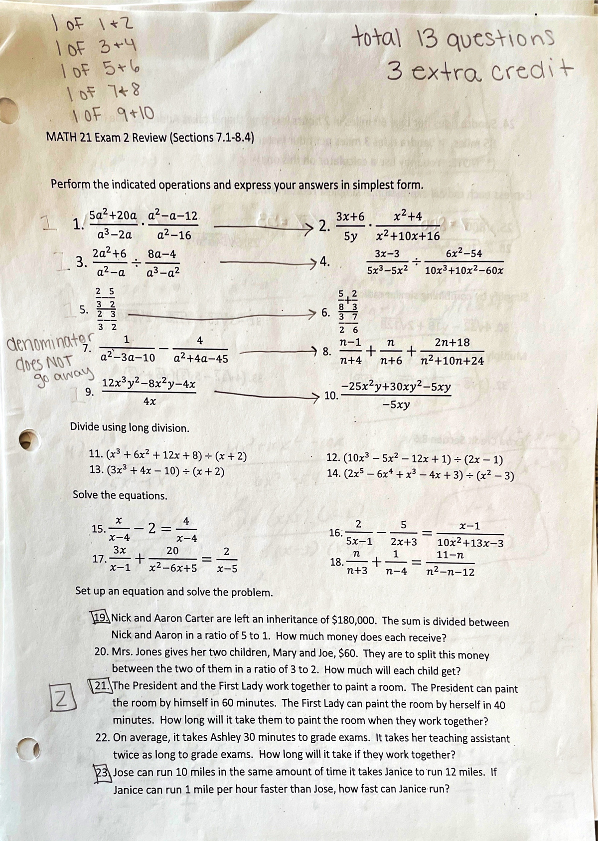 MATH 21 Exam 2 Review with Solutions and Extra Credit Problems - Studocu