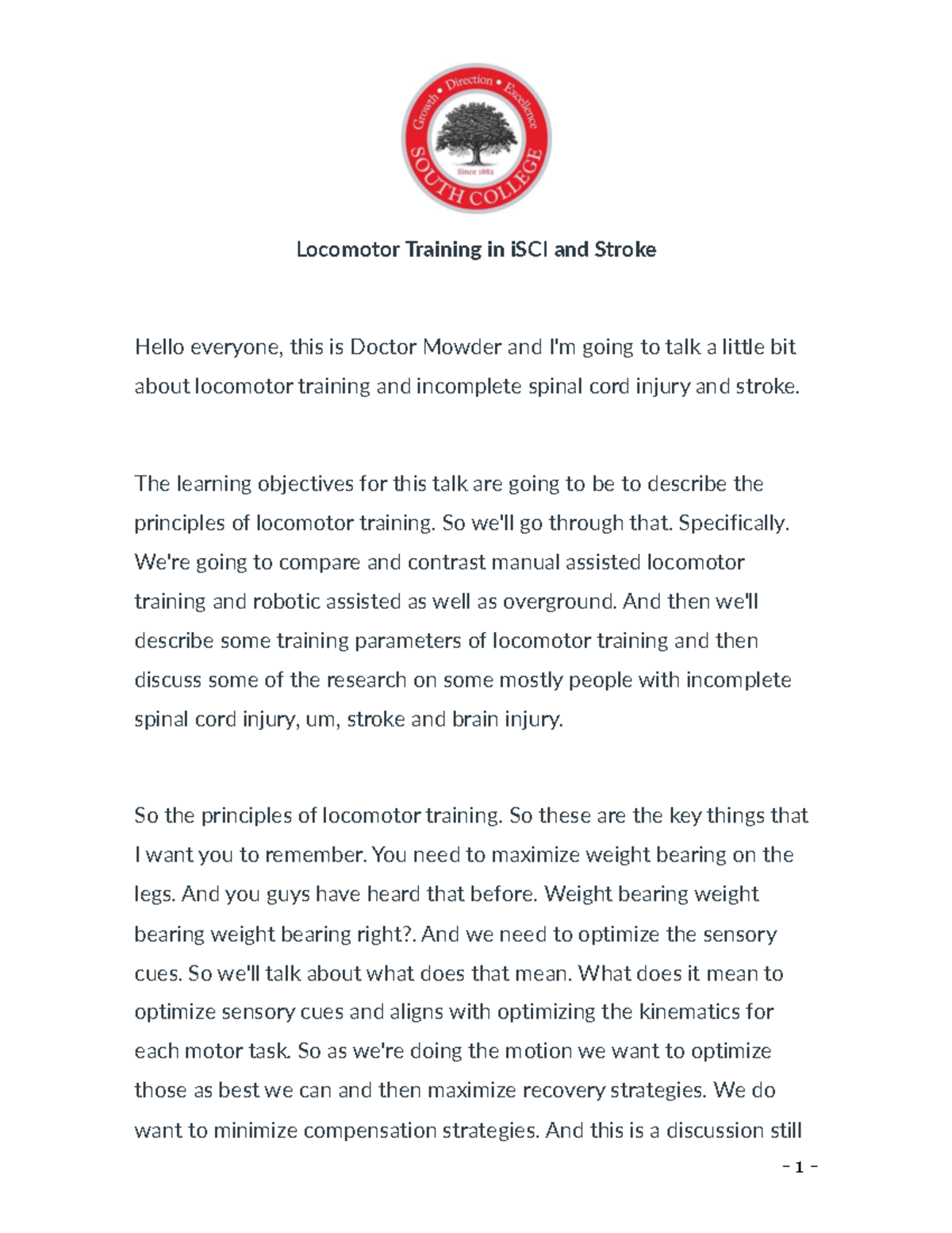 Locomotor Training Principles for iSCI & Stroke Rehabilitation - Studocu