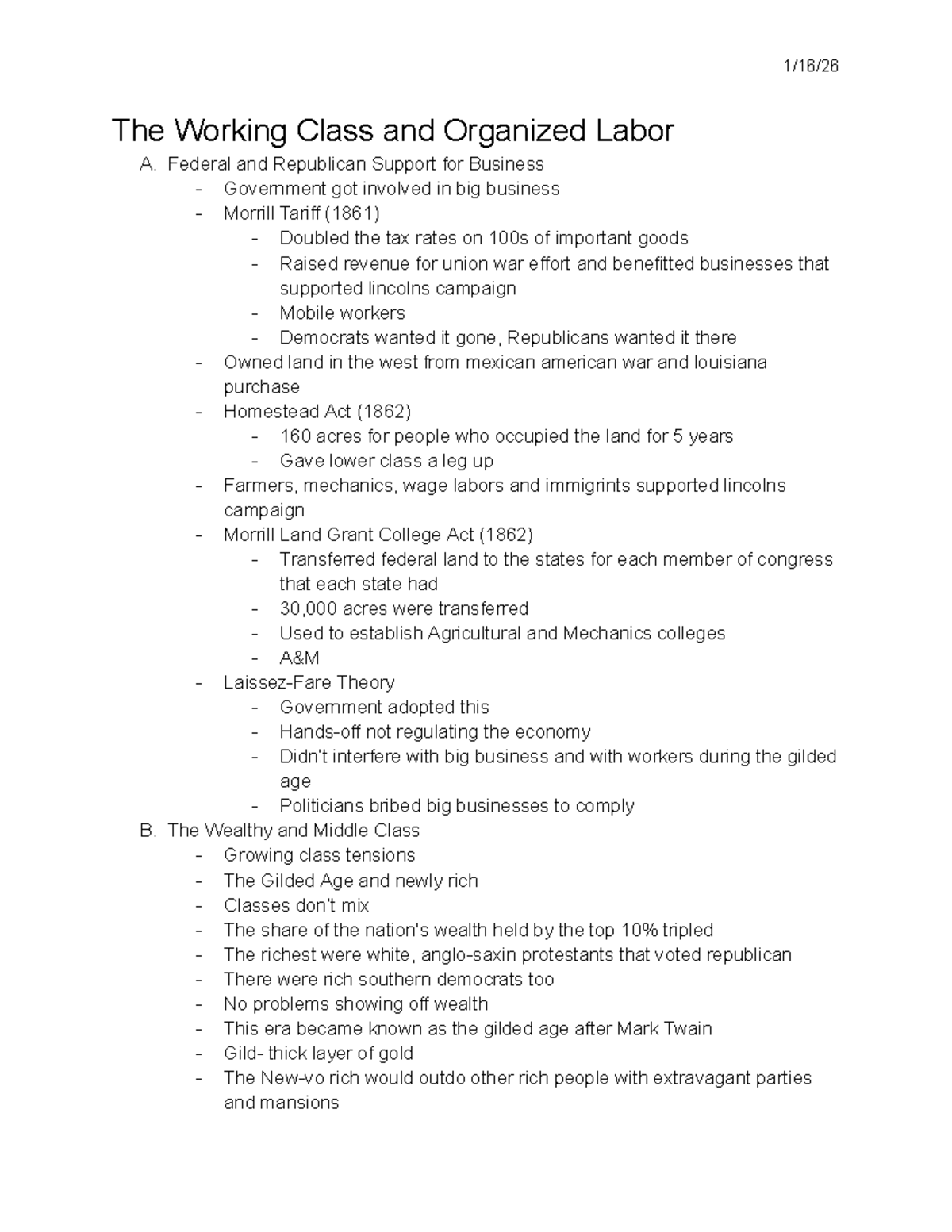 Exam 1 Notes for HIST 106: The Gilded Age and Labor Movements - Studocu