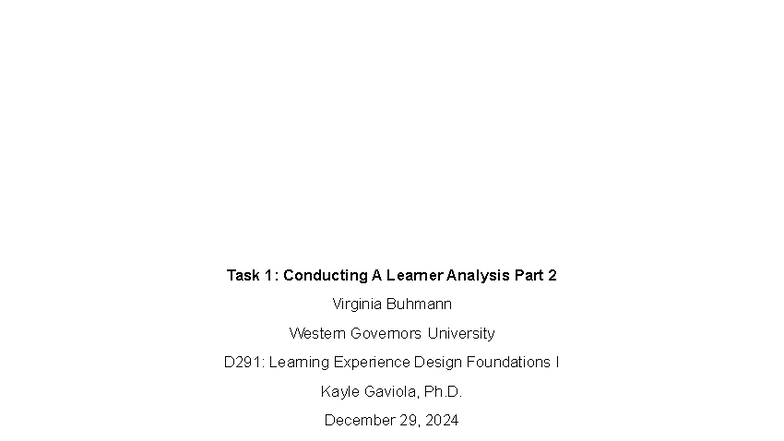 D291: Task 1 - Conducting Learner Analysis Part 2 - Empathy Persona Map ...