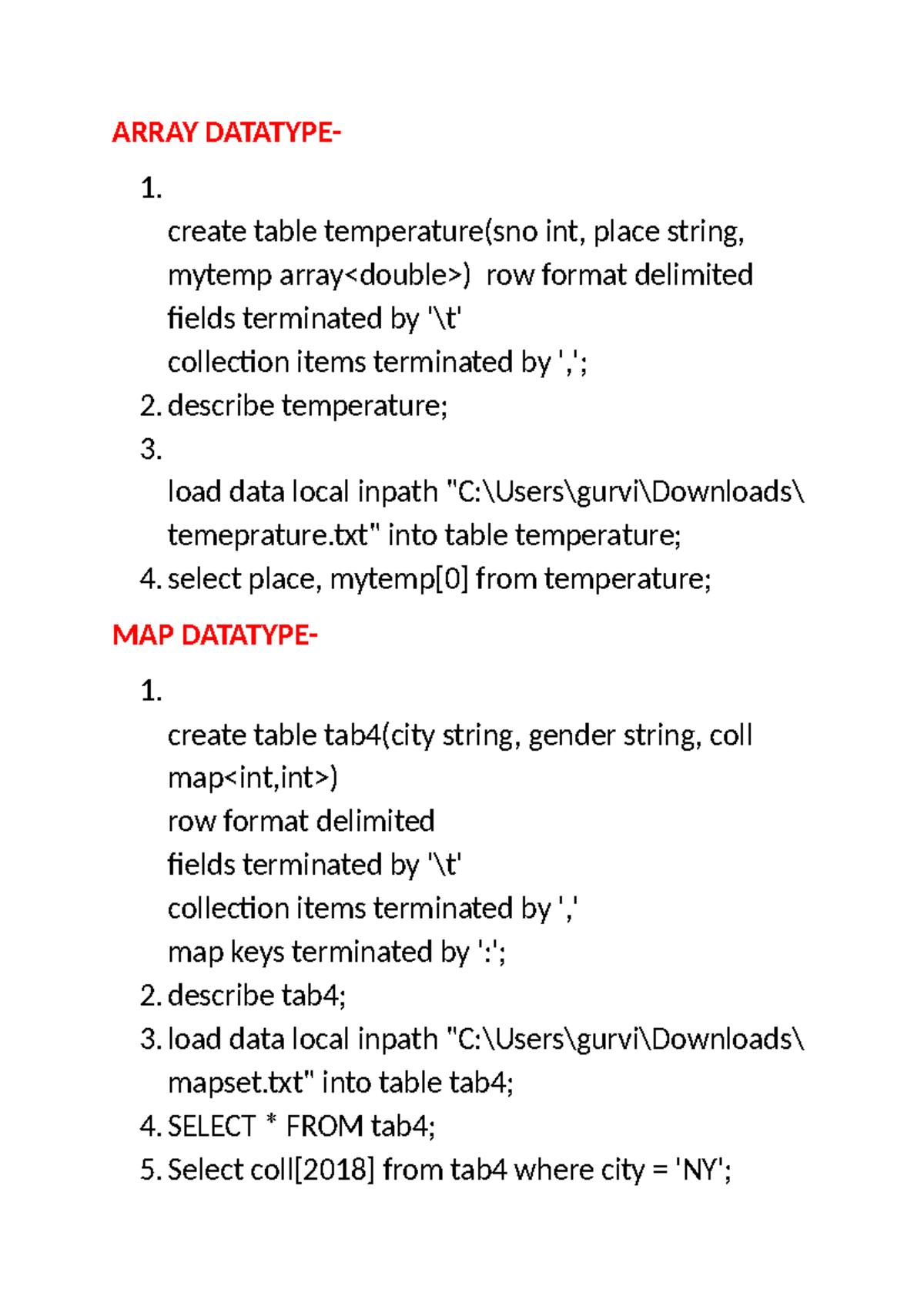 ARRAY AND MAP DATATYPE STUDY GUIDE (CS101) - Studocu