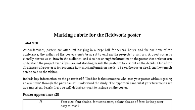 Fieldwork Poster & Presentation Rubric: Evaluation Criteria - Studocu