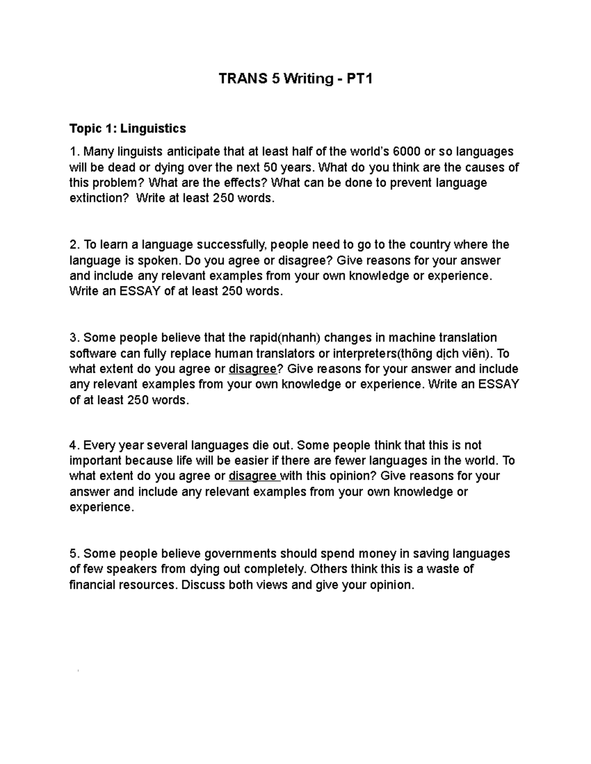 Trans 5 Writing - PT1: Essays on Linguistics, Business Ethics ...