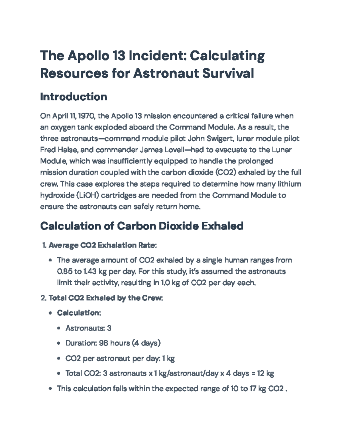 Apollo 13 Calculations: Ensuring Astronaut Survival with LiOH ...