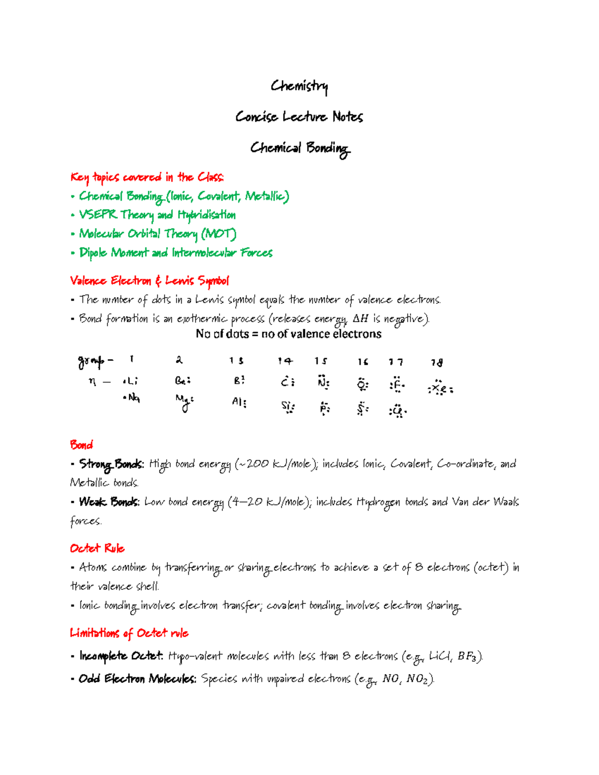 Chemistry 101: Chemical Bonding Short Lecture Notes - Studocu