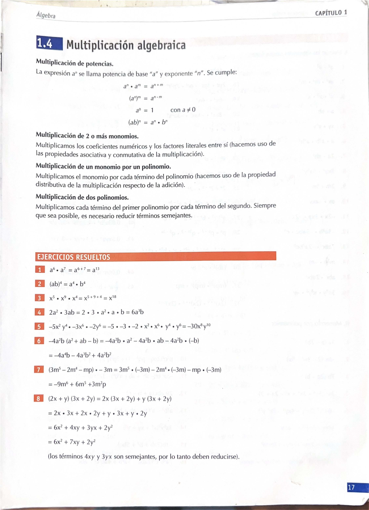 Multiplicación Algebraica - Álgebra CAPÍTULO 1: Teoría y Ejercicios ...