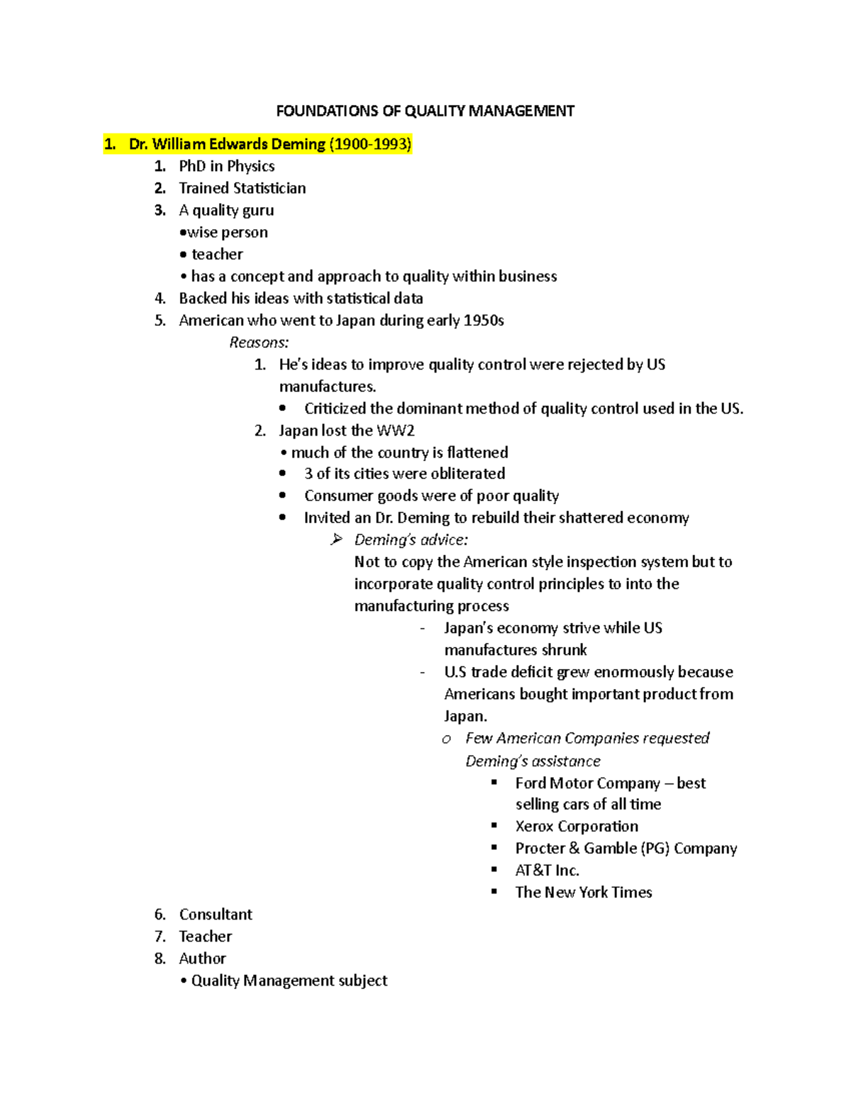 TQM Concepts: Key Contributions & Leaders in Quality Management - Studocu