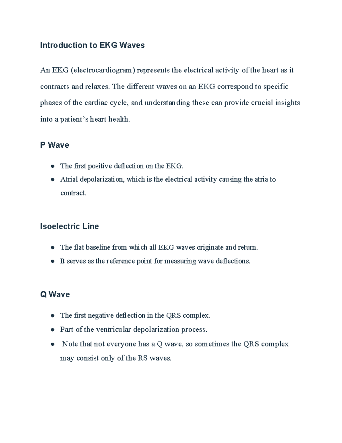 Introduction to EKG Waves and Intervals for Cardiac Health - Studocu